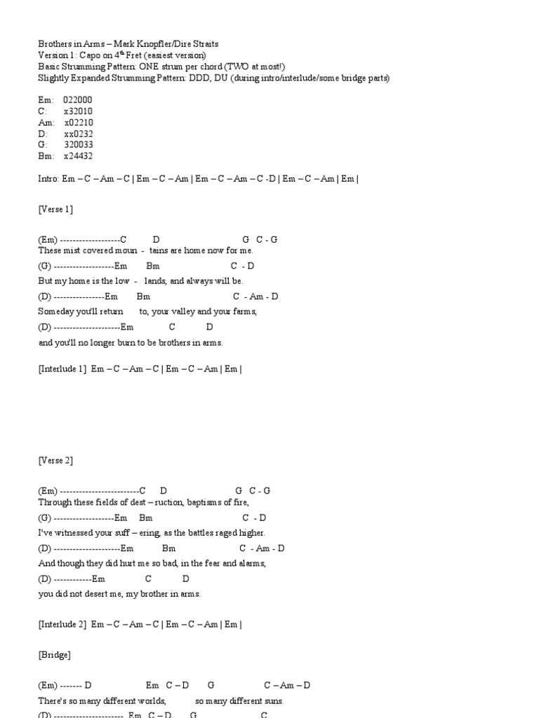 Brothers in Arms Capo 4 Easy Version | PDF