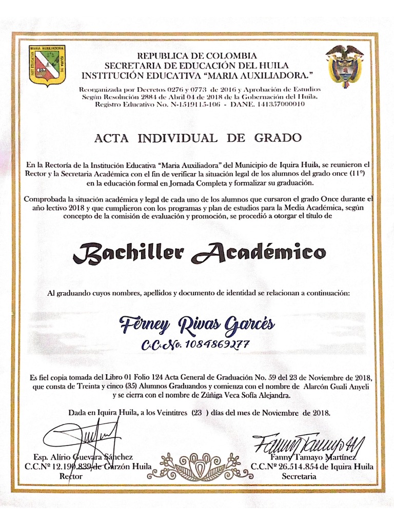 Acta de Grado Bachiller | PDF