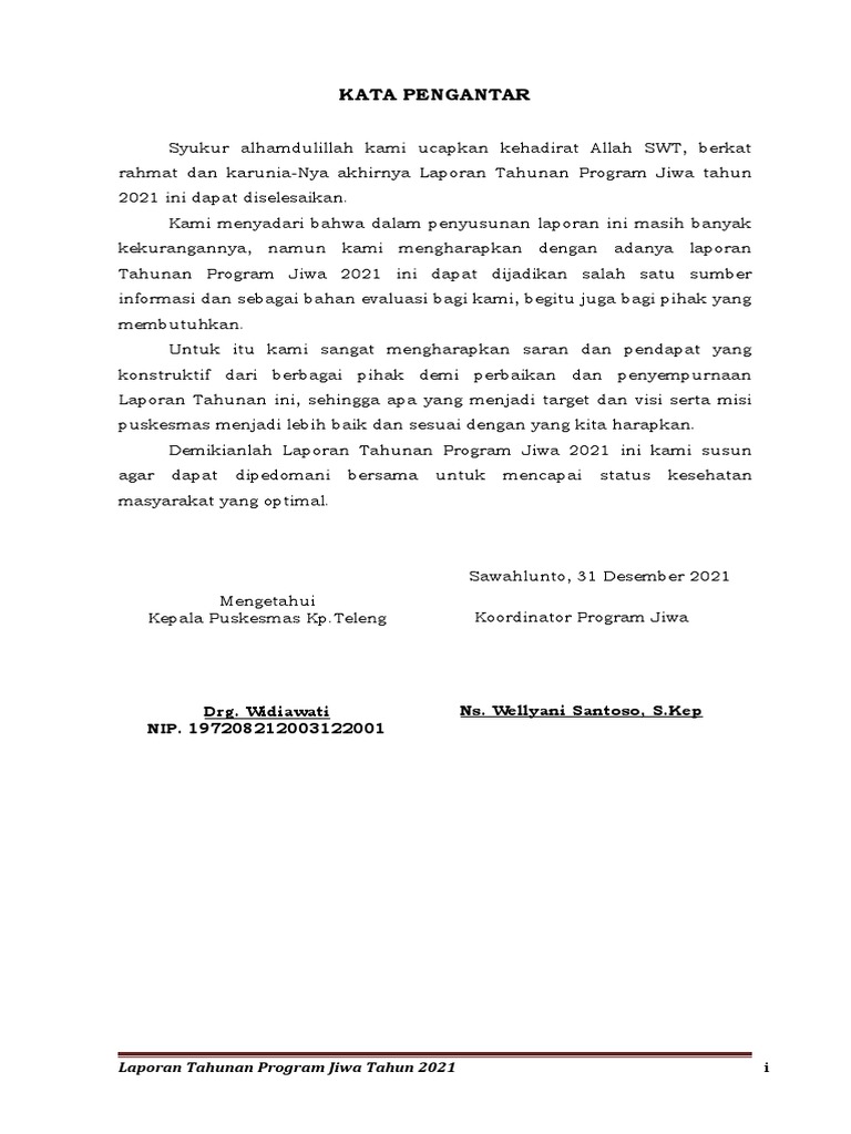 Kata Pengantar Lap Tahunan 2020 Ok | PDF