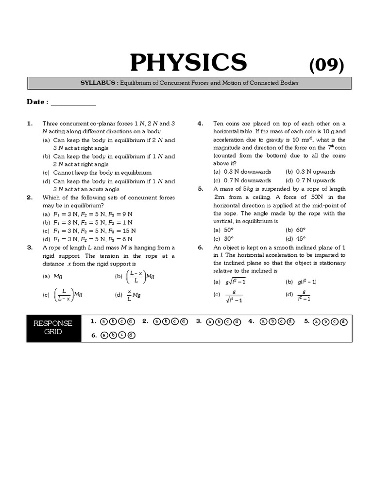 Physics DPP - 9 | PDF | Tension (Physics) | Force