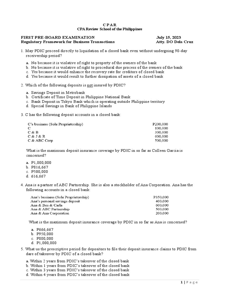 RFBT First Preboard B94 - Questionnaire | PDF | Auction | Annulment