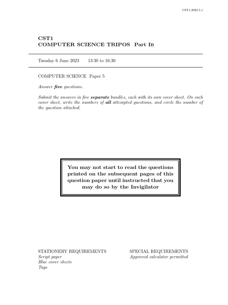 Cambridge University - Computer Science Tripos - y2023PAPER5 | PDF ...