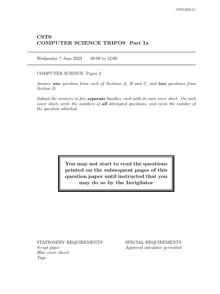 Cambridge University - Computer Science Tripos - y2023PAPER2 | PDF ...
