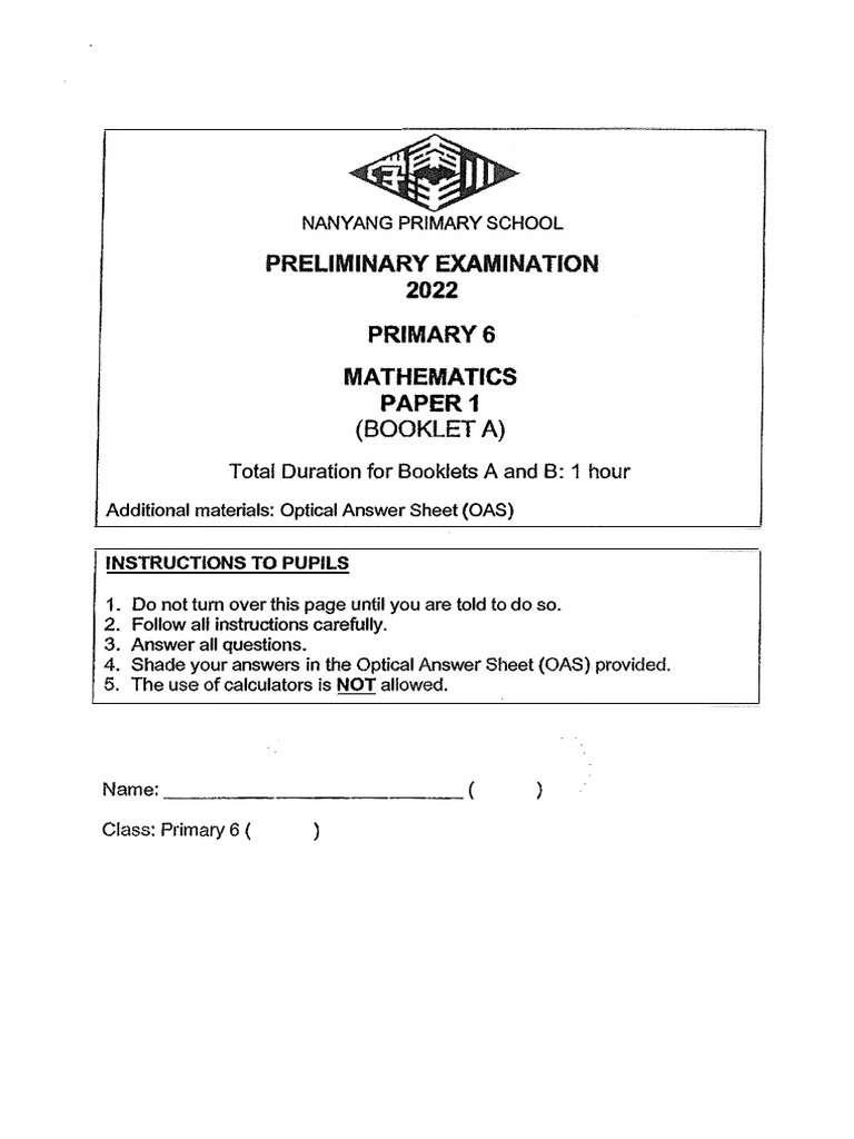 Nanyang Primary 6 Maths Prelim 2022 | PDF