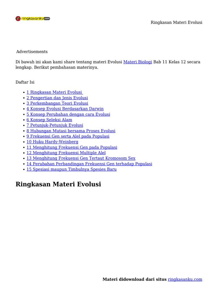 Ringkasan Materi Evolusi | PDF