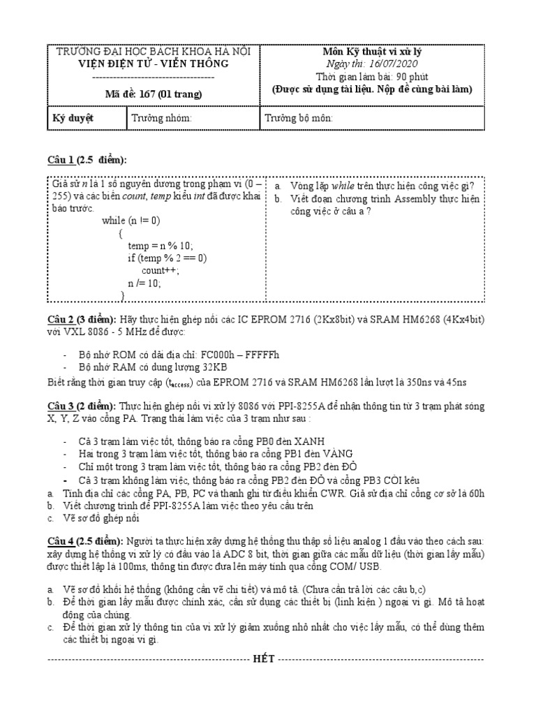 Đề VXL mẫu ôn tập | PDF