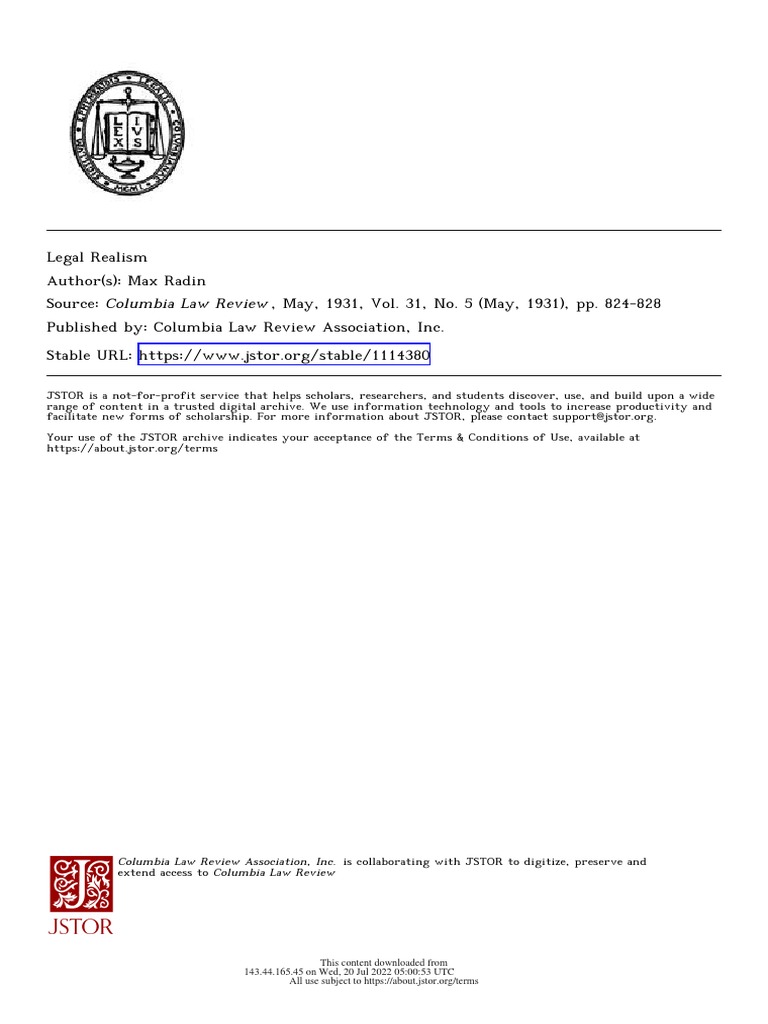 Max Radin, Legal Realism | PDF | Philosophical Realism | Logic