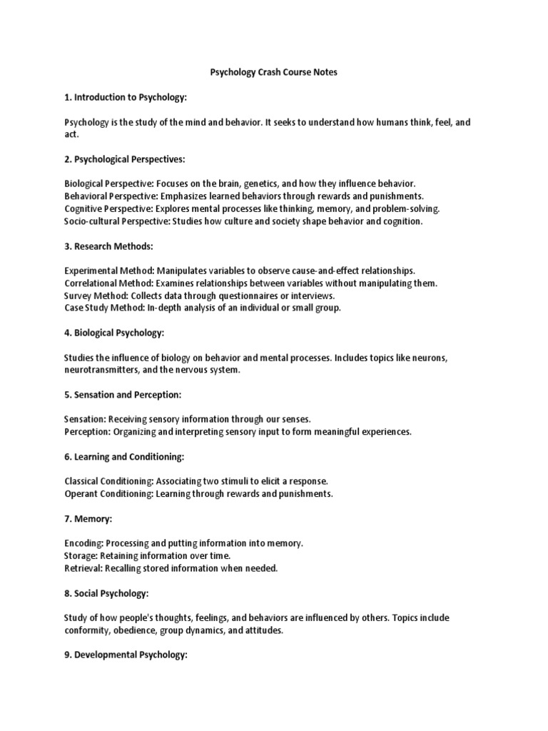 Psychology Crash Course Notes | PDF | Psychology | Emotions