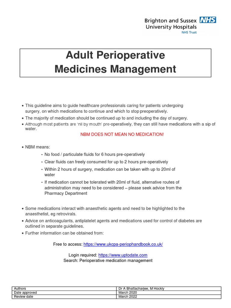 Perioperative Medicines Management V8 | Download Free PDF | Hormone ...