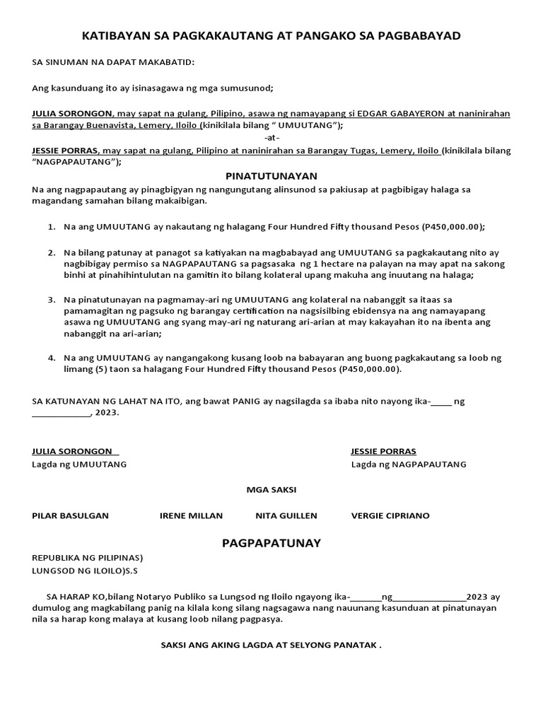 Katibayan Sa Pagkakautang | PDF