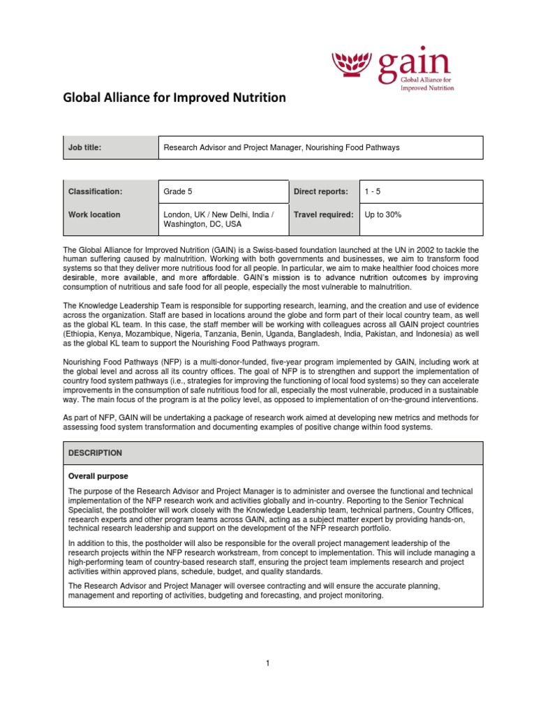 Research Advisor for Nourishing Food Pathways | PDF | Project ...