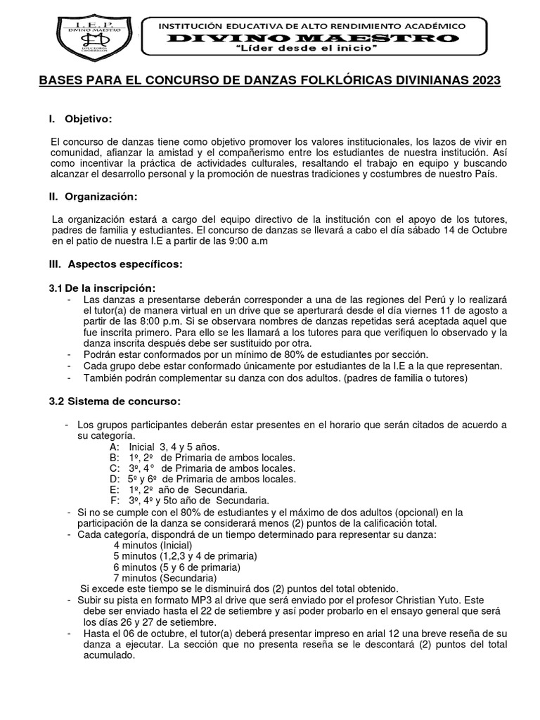 Bases Concurso de Danzas | PDF