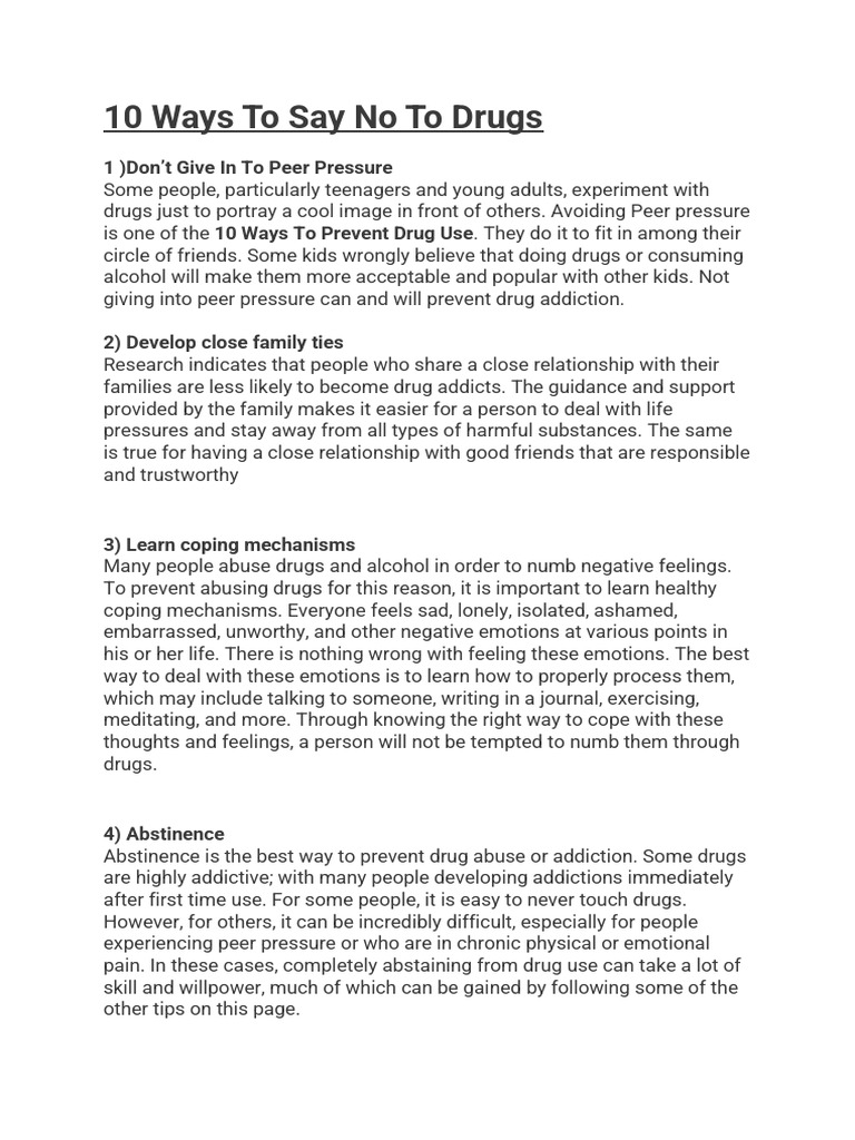 10 Strategies to Say No to Drugs | PDF