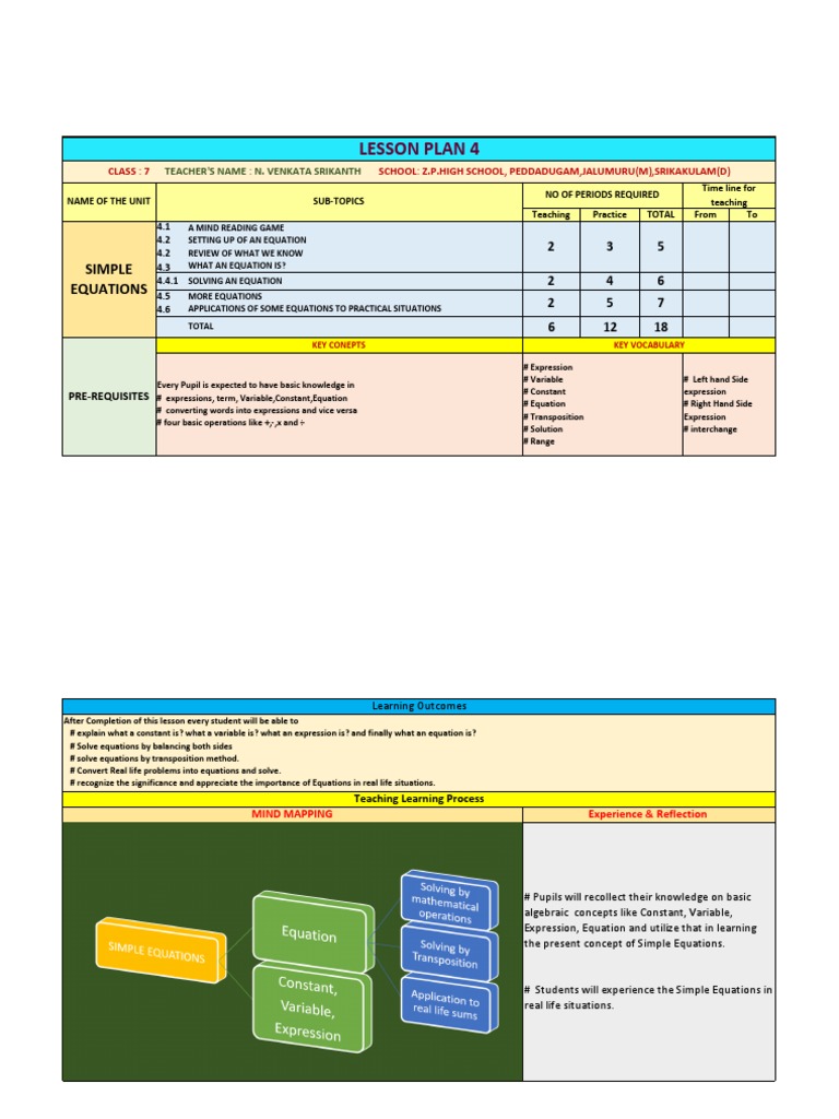 7th Maths Unit 4 Lesson Plan | PDF