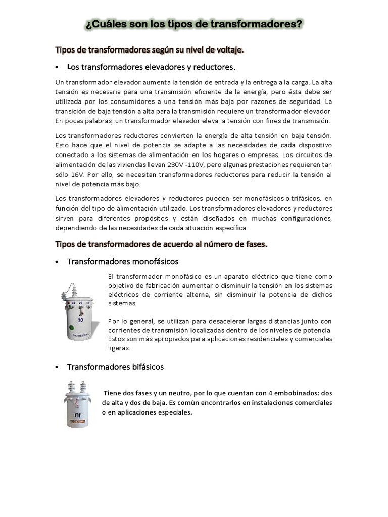 Tipos de Transformadores | PDF | Transformador | Corriente eléctrica
