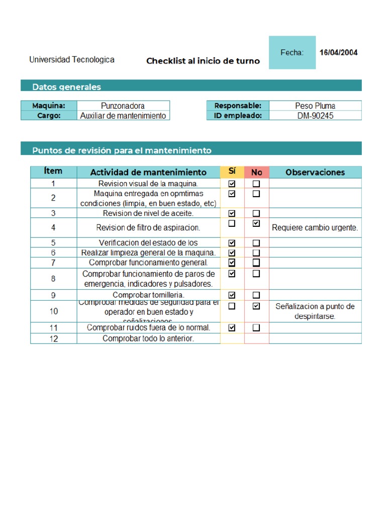 Checklist y Mant | PDF