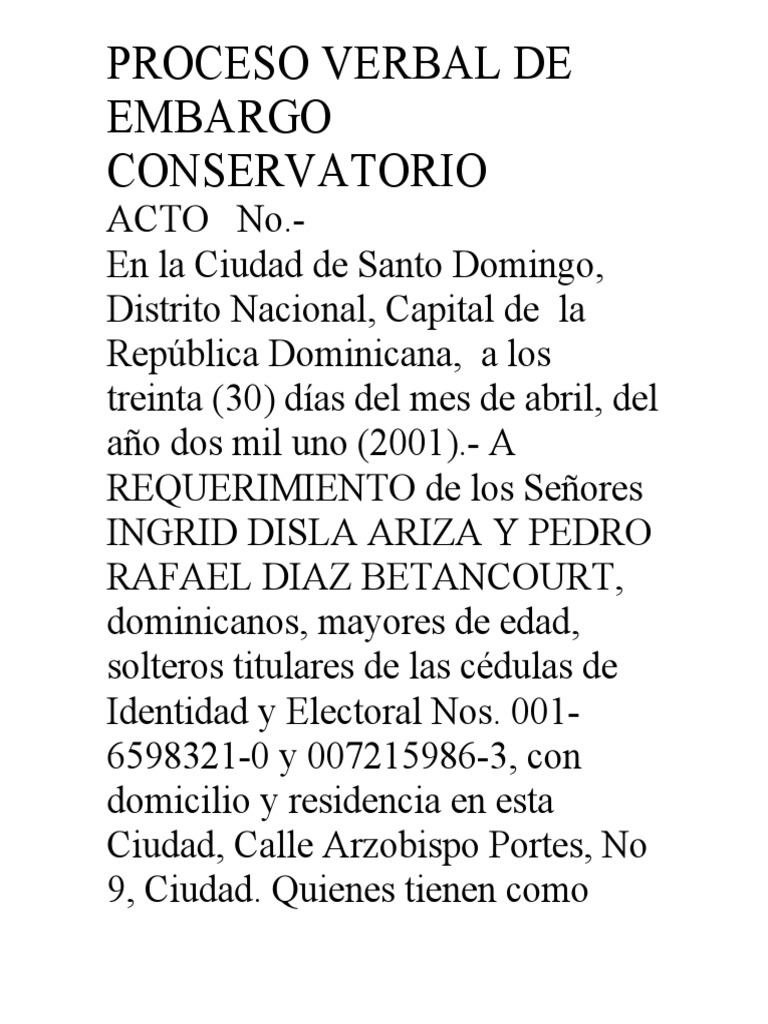 Instancia para Autorizacion de Embargo Conservatorio | PDF | República ...