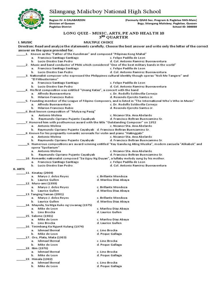 Long Quiz 3RD Quarter | PDF