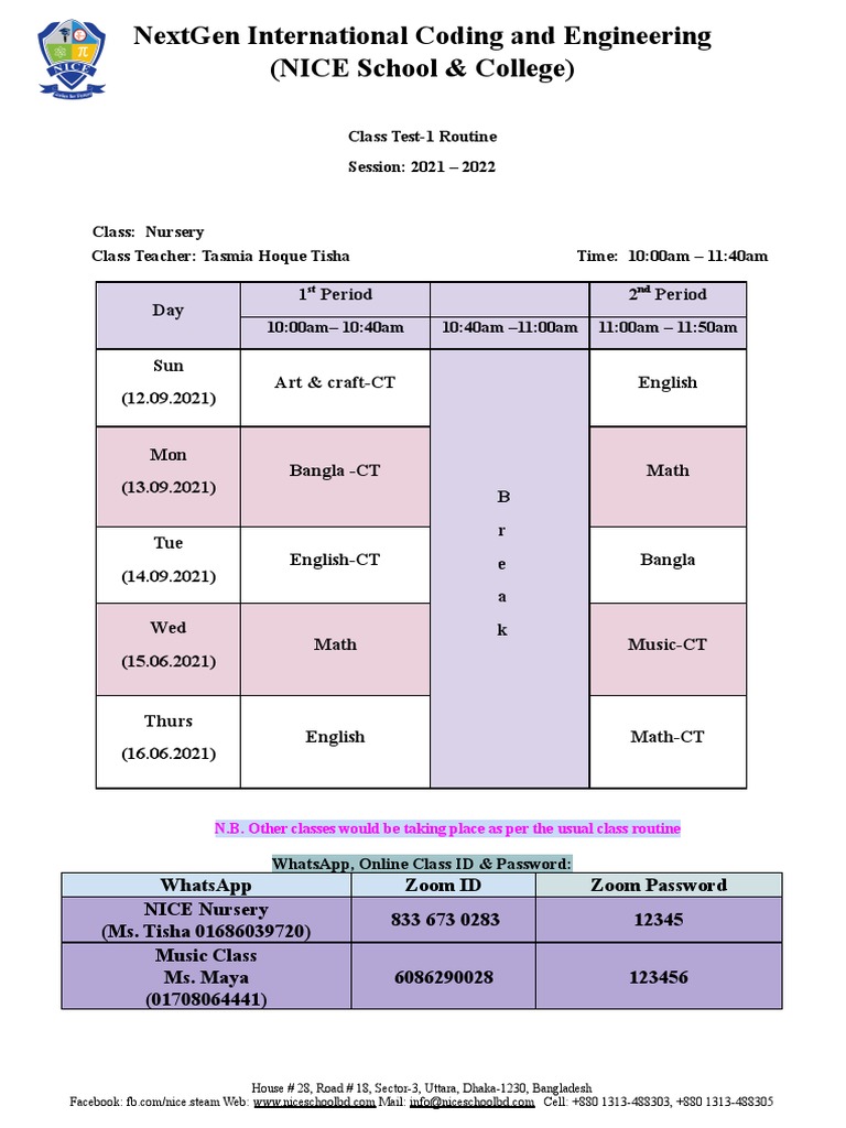 Class Test 1 Nursery Routine 2021-2022.docx-1 | PDF
