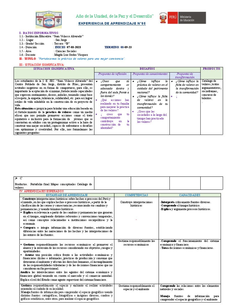 Experiencia #05 (Tercero) | PDF | Evaluación | Aprendizaje