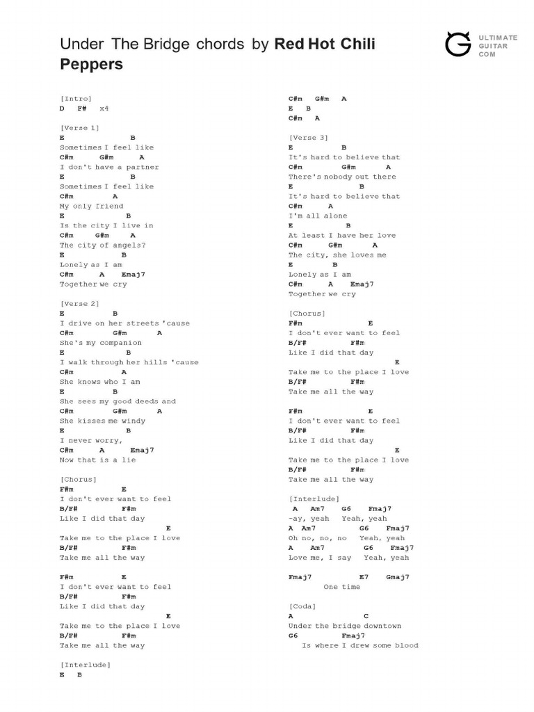 Under The Bridge Chords | PDF