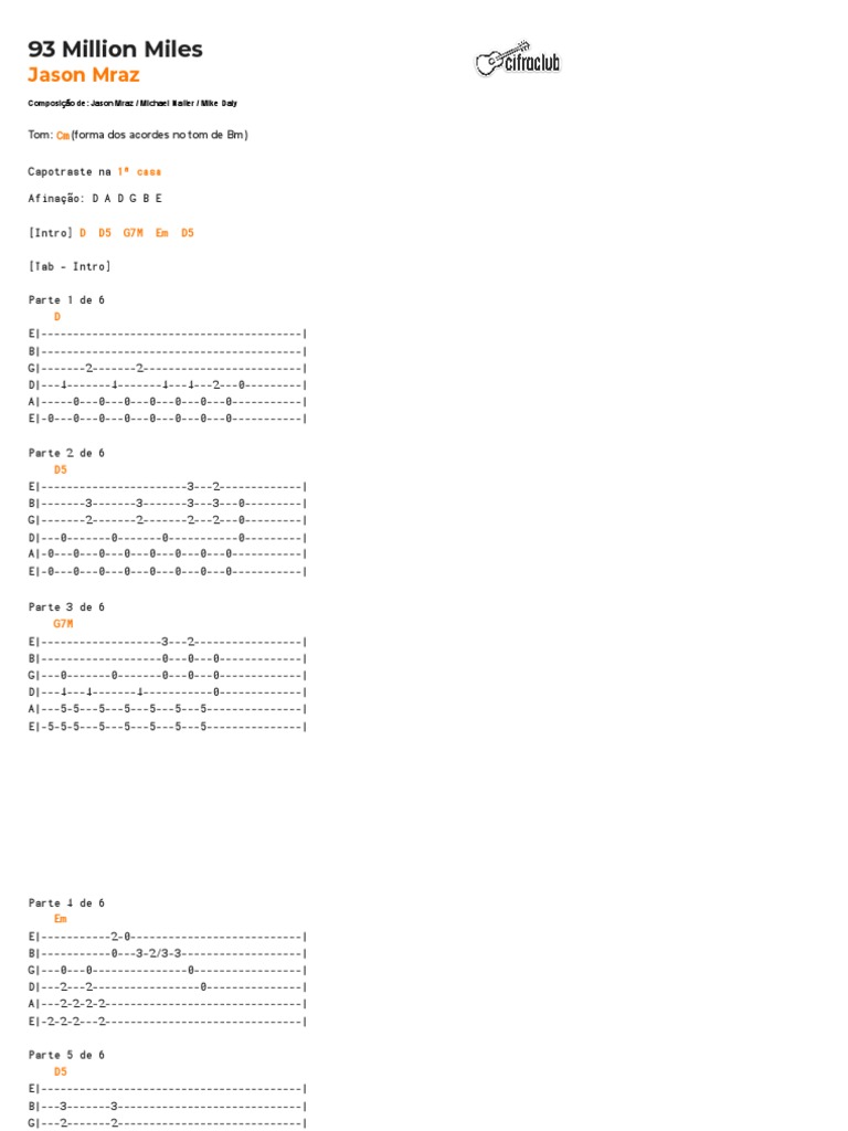 Cifra Club - Jason Mraz - 93 Million Miles | PDF | Músicas