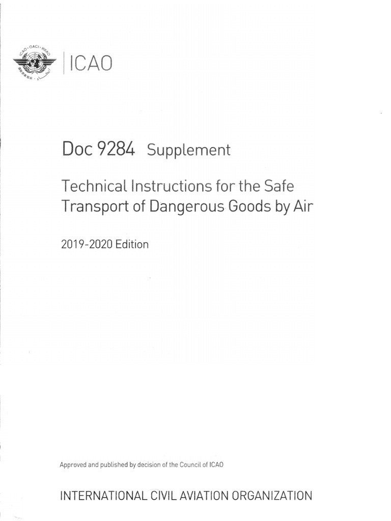 9284 Supplement - Tehnical Instructions For The Safe Transport of Dangerous Goods by Air | PDF