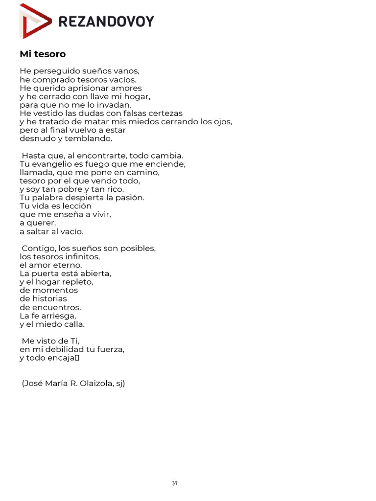 Mi tesoro: Poema de amor y fe | PDF