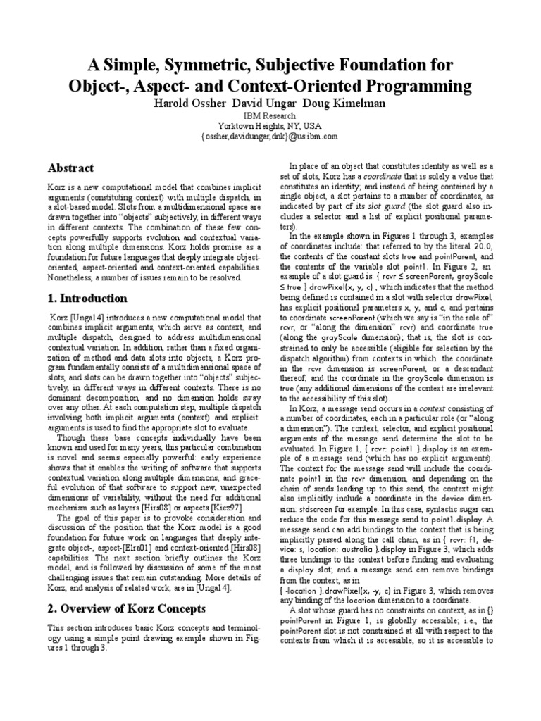Fundation For Object Aspect And Context Oriented Programming Pdf Method Computer