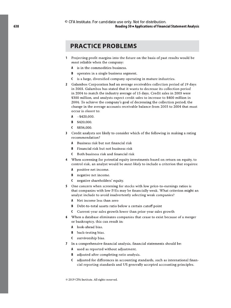 © CFA Institute - Practice Problems - Answers of Financial Statement ...