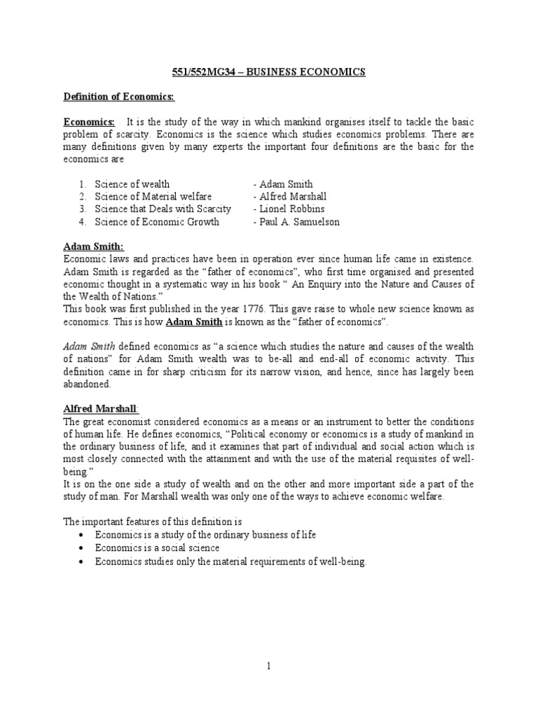 Business Economics - Unit I | PDF | Economics | Marginal Cost