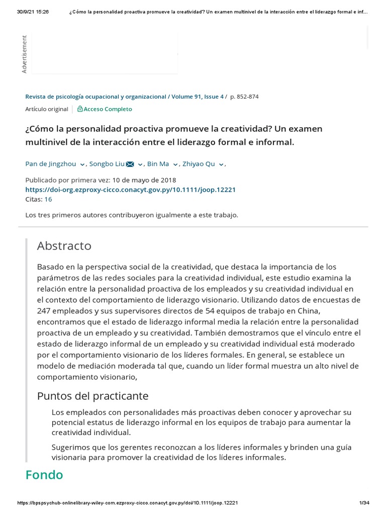 Personalidad Proactiva Promueve Creatividad Relacion Con Liderazgo ...