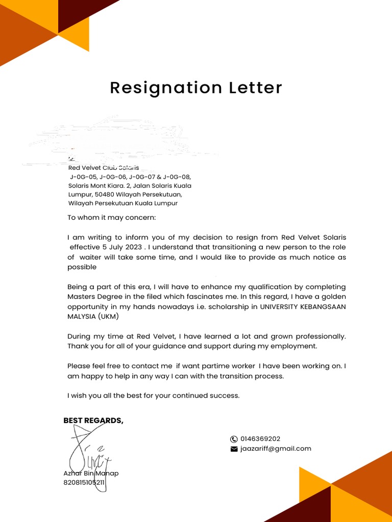 Resignation Letter from Red Velvet Solaris | PDF
