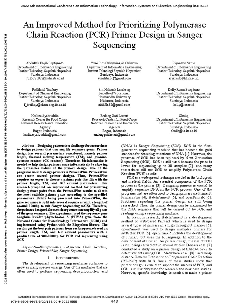 PCR Primer Design for Sanger Sequencing | PDF | Polymerase Chain ...