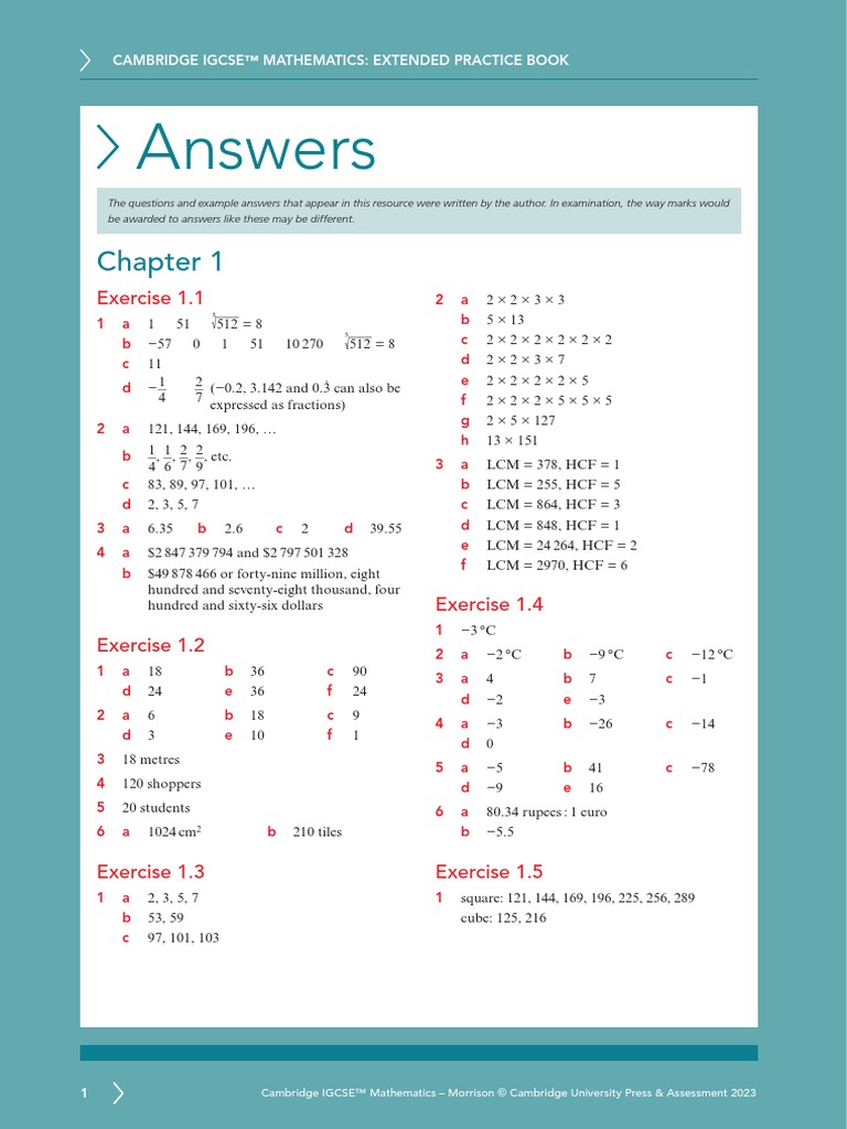 Igcse Maths 3ed Extended Practice Book Answers | PDF