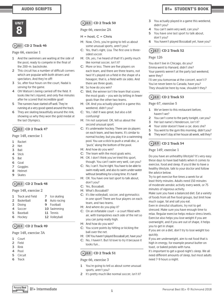 PB AmE B1 SB Audioscript U8 | PDF