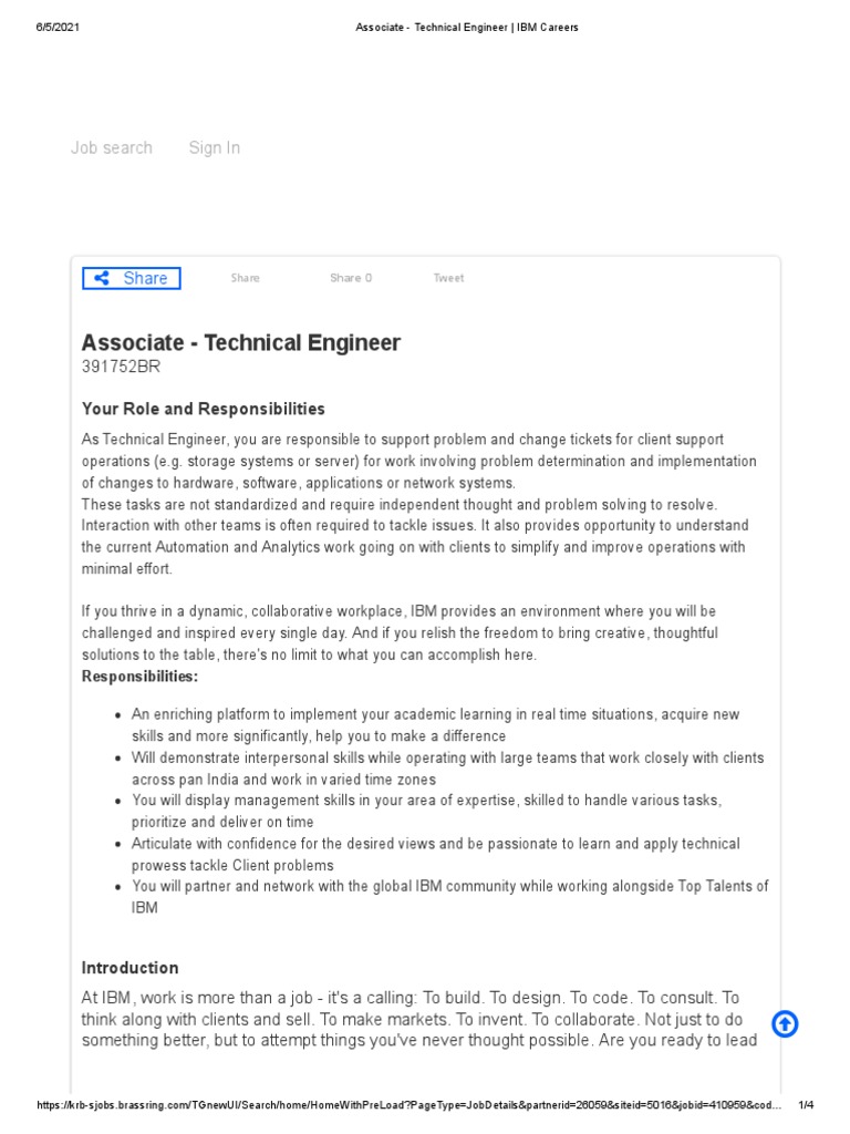 IBM Technical Engineer Role | PDF