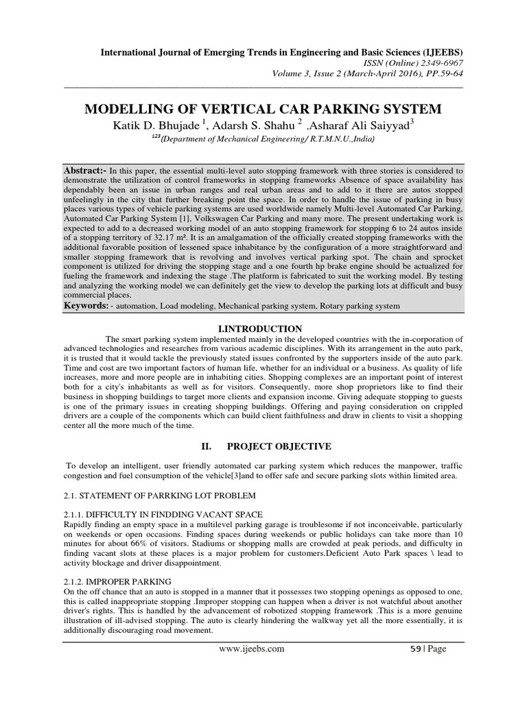 Modelling of Vertical Car Parking System: Katik D. Bhujade, Adarsh S ...