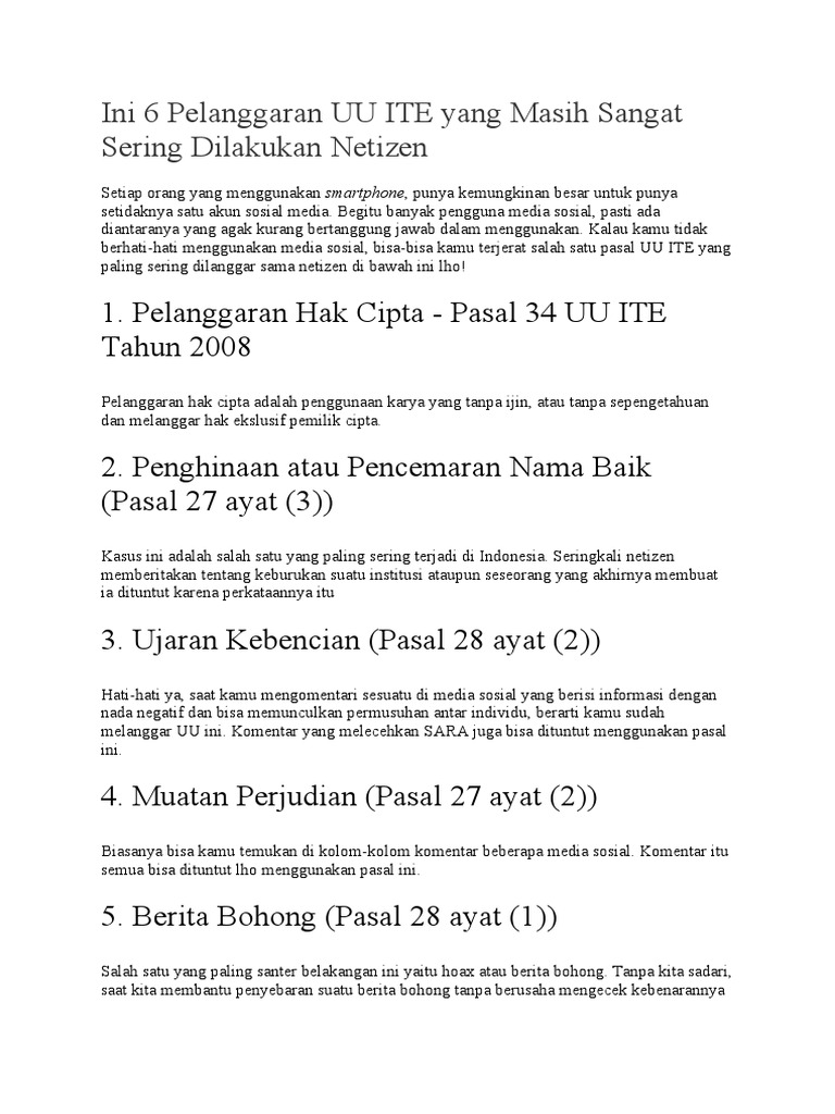 Pelanggaran UU ITE | PDF