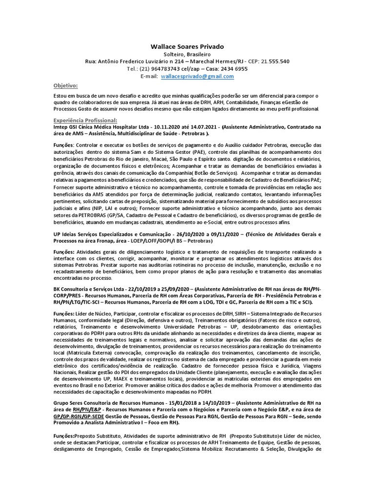 Curriculo - Wallace Soares Privado | PDF