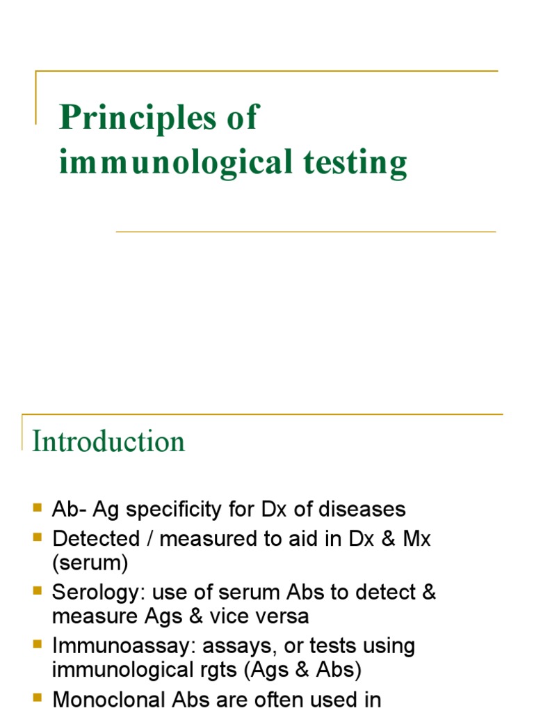 Principles of immunological testing | PDF