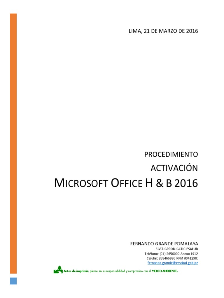 PROCEDIMIENTO – ACTIVACION MICROSOFT OFFICE 2016 | PDF | Microsoft Windows | Microsoft