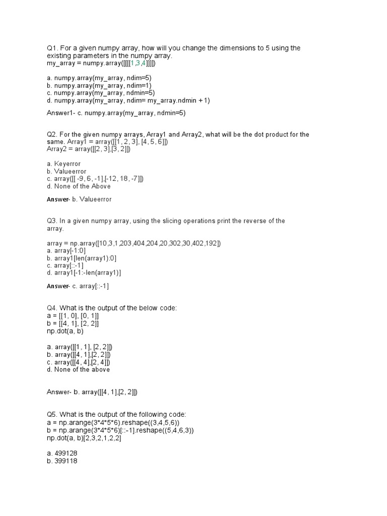 Solution NumPy Assignment | PDF Solution NumPy Assignment | PDF