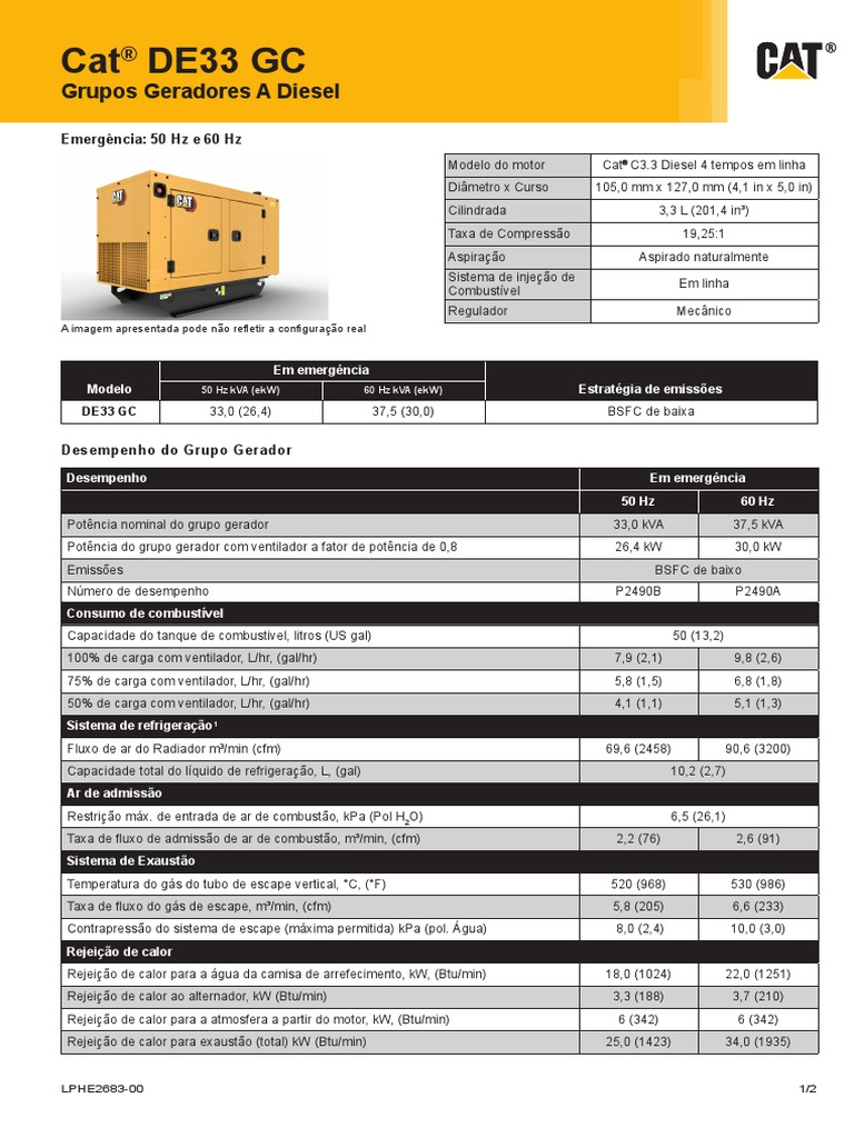 Datasheet De33 GC (37 Kva) Carenado | PDF