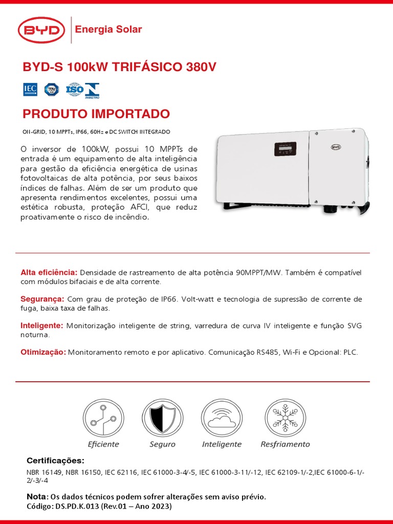 Inversor Trifásico Linha PRO - BYD-S - 100kW - Rev.01 - 2023.02 | PDF ...