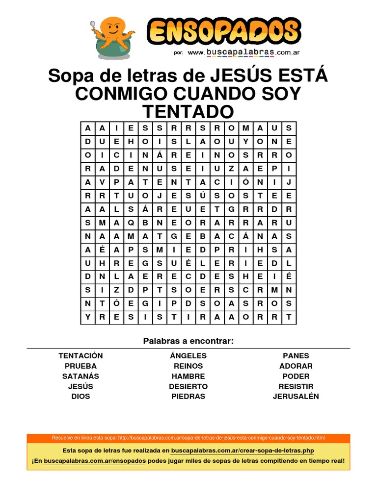 Sopa de Letras de Jesús Está Conmigo Cuando Soy Tentado | PDF