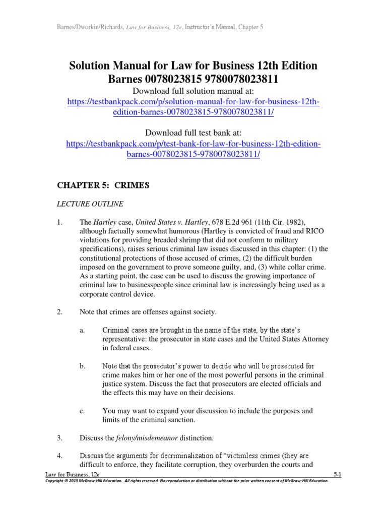 Law For Business 12th Edition Barnes Solutions Manual Download | PDF