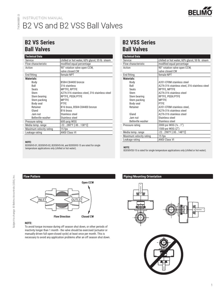 Belimo - Ball Valve B2 VS B2 VSS - Installation Instructions - en Us | PDF | Valve | Pipe (Fluid ...