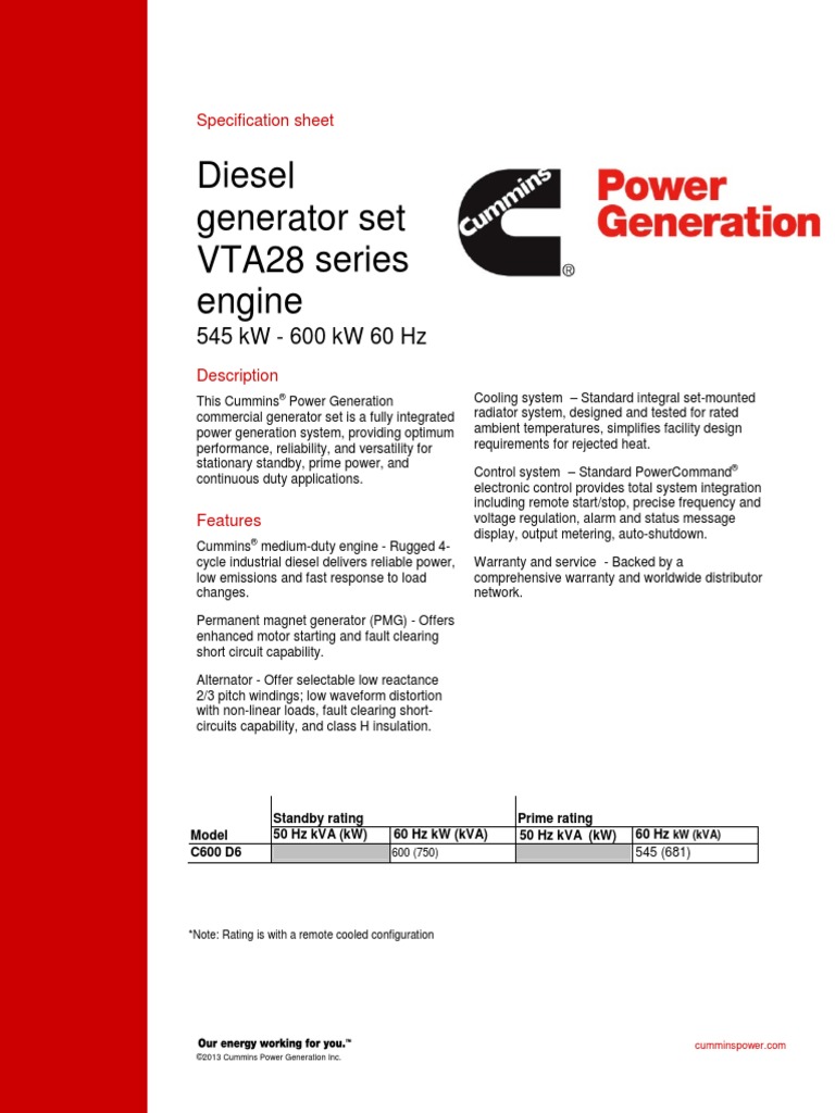 Spec Sheet C600D6 | PDF | Machines | Engines