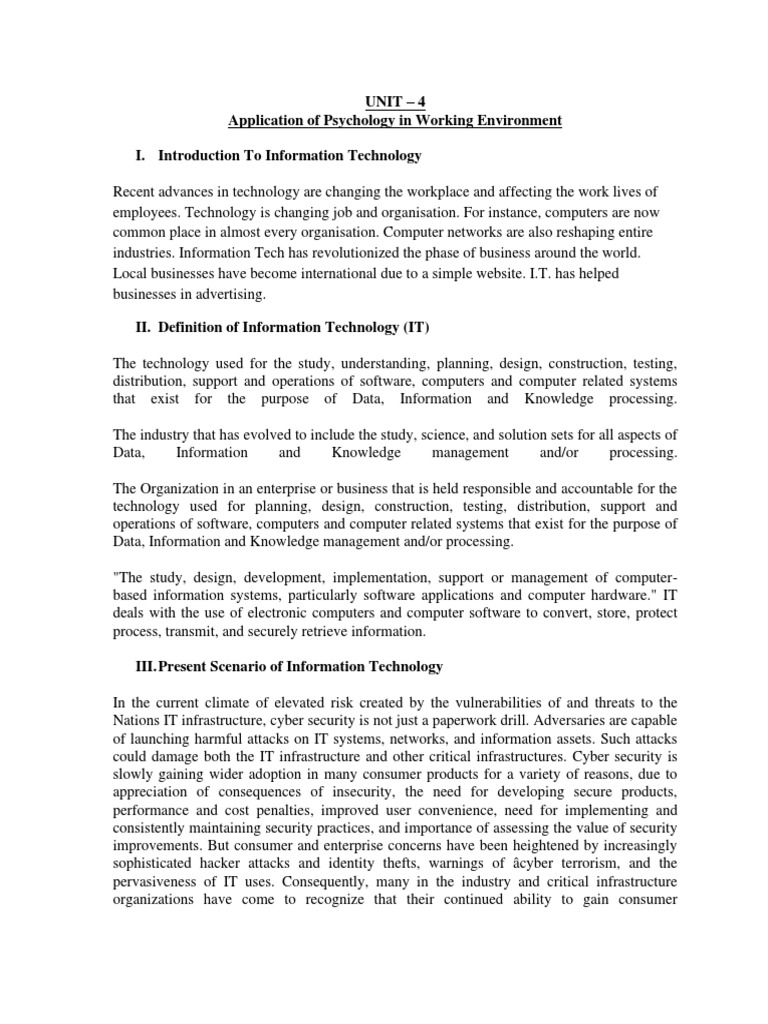Unit 4. Application of Psychology in Work Environment | PDF